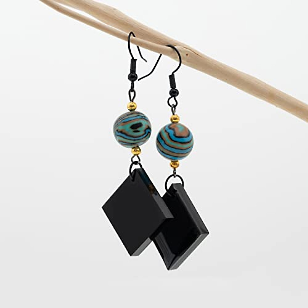 Handmade Earrings Stone Drop Dangle Earrings Black Resin Earrings for Women and Girls