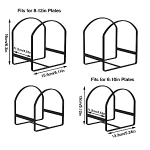 4 Pack Kitchen Plate Holder Organizer for Cabinet Space Saver Dinner Dish Plate Storage Rack Upright Dish Drying Racks Metal Plate Dish Racks Stand for Cupboard and Countertop 2 Large 2 Small Black