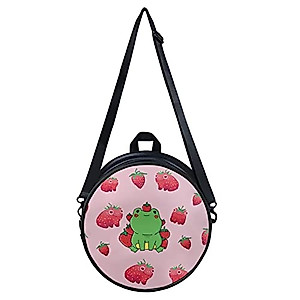 xixirimido Frog Strawberry Backpack for Girls Mini Purse Women's Crossbody Handbag with Zipper Round Lightweight Tote Bag Messenger Daypack