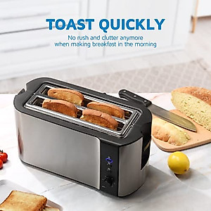 Toaster 4 Slice, 10'' Long Slot Toaster 2 Slice, Extra-Wide Stainless Steel Toasters, 4 Slice Toaster, Warming Rack & 6 Shade Settings, Defrost/Reheat/Cancel, Toaster for Croissants Bread(Silver)