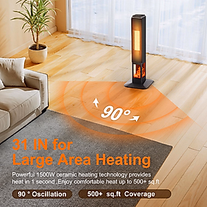 SUNGDOGIN Space Heater Indoor Use for Large Room,1500W Tower Heater W/Thermostat,32" Heater Bedroom,Room Heaters for Indoor Use W/Remote,Ceramic Heaters for Indoor Use W/ 90° Oscillating 24H Timer