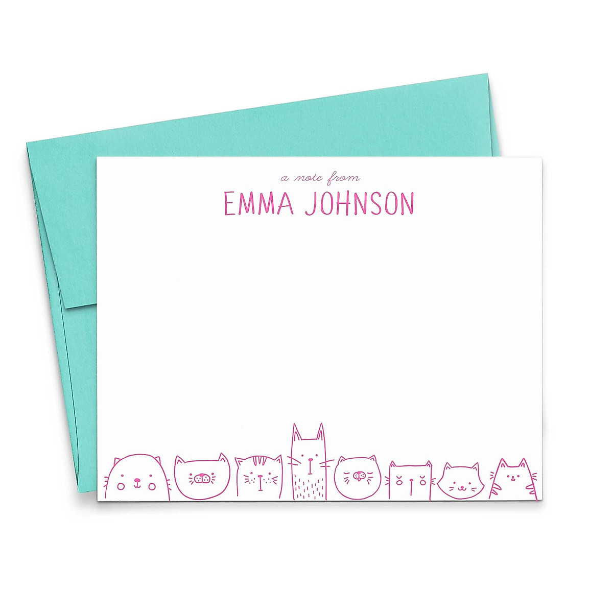 Personalized Cat Stationary for Girls, Personalized Stationary Set for Kids, FLAT Note Cards, Your Choice of Colors and Quantity