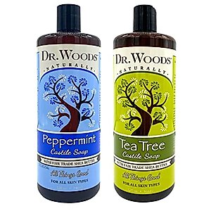 Dr. Woods Peppermint & Tea Tree Liquid Castile Soap with Organic Shea Butter Variety 2 Pack