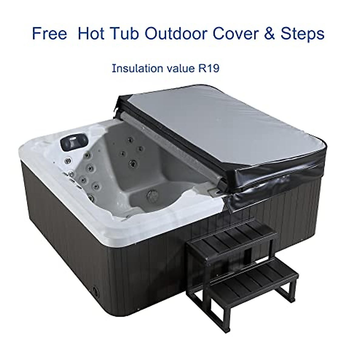 KOOSOM Luxury Hot Tub 5 Person Jakuzi Whirlpool Outdoor Spa Tub Freestanding Bathtub in Garden, 72 Jets Massage for 78-Inch Square with LED Lights, White