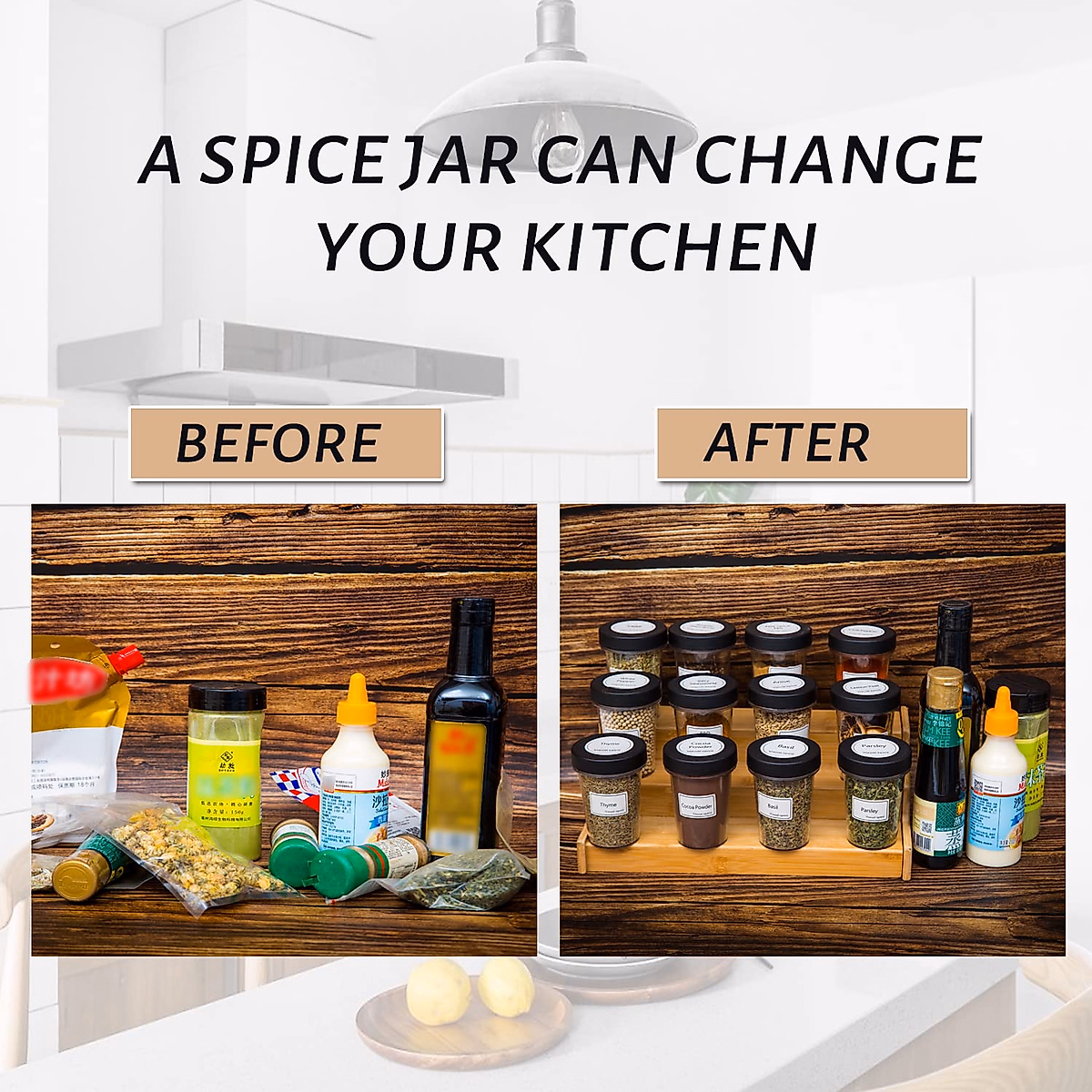 24 PCS Spice Jars storage containers,6 oz,heavy calibre Jars NOT NEED Collapsible Funnel, with Lids Spice Labels Stickers,PETG materials (black)