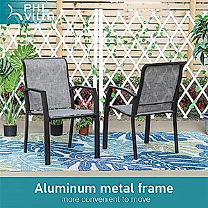 PHI VILLA Outdoor Patio Dining Chair with Wider Armrest and Curved Seat Back, All-Aluminum Frame and Sling Fabric of Waterproof, Breathable and Quick-Drying for Garden, Lawn, Patio, Set of 4
