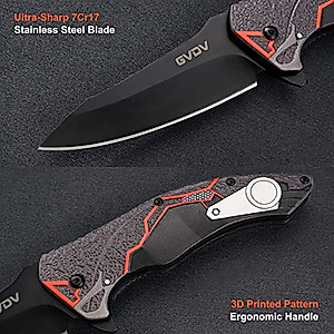 GVDV Pocket Knife with 7CR17 Steel, Assisted Opening Flipper Knife with Pocket Clip, Safety Lock, Folding Knife for Camping Hiking Fishing