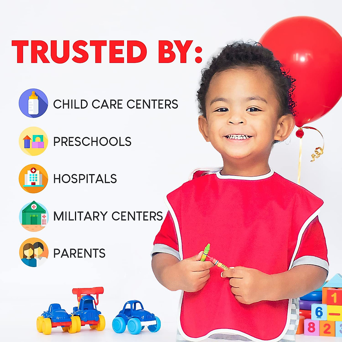 Toppy Toddler Waterproof Baby Bibs in Bulk with Snaps. Big Size. Wholesale 25-pack