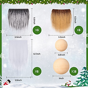 15 Pcs Gnome Beards for Crafting Easter Day Faux Fur Fabric Precut Gnomes Beards Handmade 30 Pieces Wood Balls for Halloween Christmas Valentine's Day Independence Day (Gray, Camel, White)
