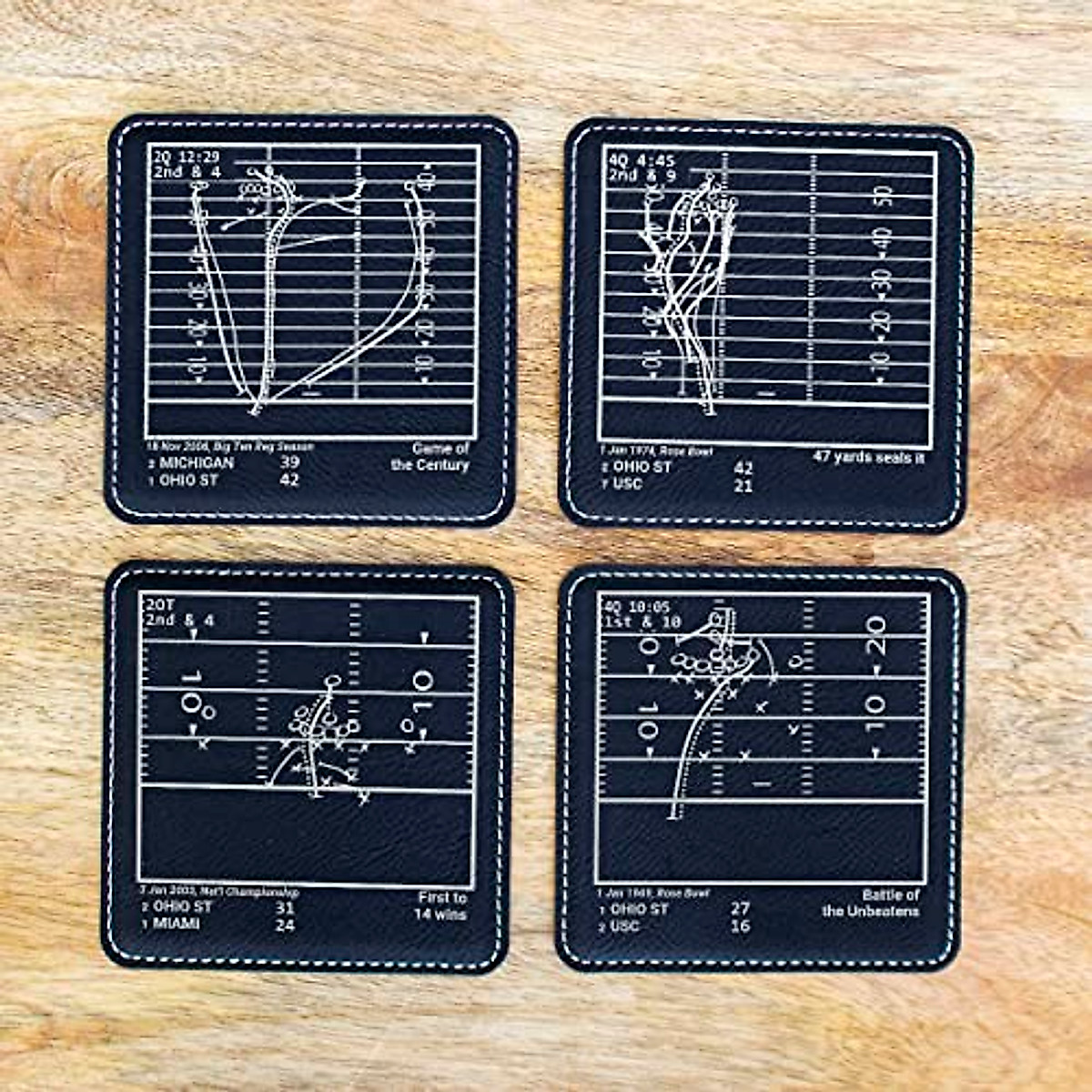 Greatest Ohio State Football Plays: Leatherette Coasters (Set of 4) | Best Gift Idea for Sports Lovers | Ohio State Historic Moments Gifts