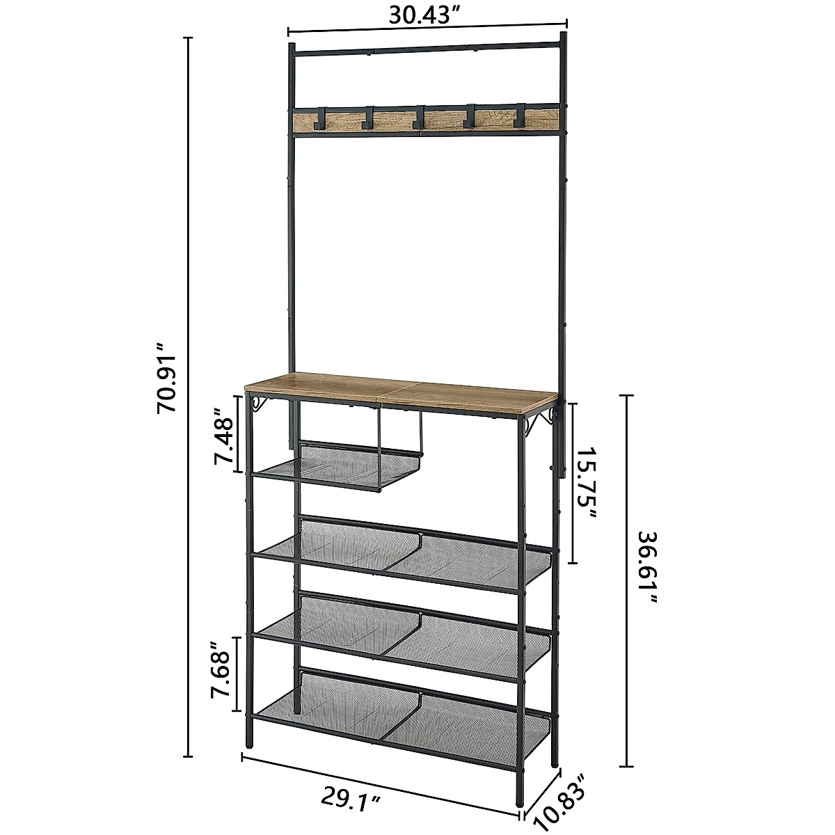 Hoctieon 5-Tier Hall Tree with Shoe Rack, Hall Trees for Entryway with Storage, Hall Tree with Bench and Shoe Storage, Mesh Slant, Greige