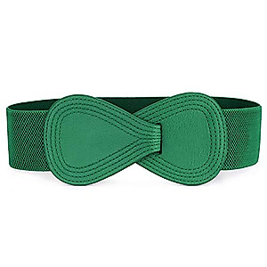 Allegra K Interlock Buckle 8-shaped Faux Leather Elastic Belt Cinch Waistband for Lady Fit Waist Girth:25"/63.5cm-37"/94cm Green
