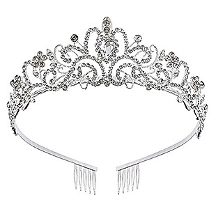 Princess Crown for Women, Crystal Queen Tiaras for Girls Bridal Hair Accessories Gifts for Birthday Wedding Prom, Bridal Party, Pageant, Halloween Christmas Costume - Silver (1 Pcs)