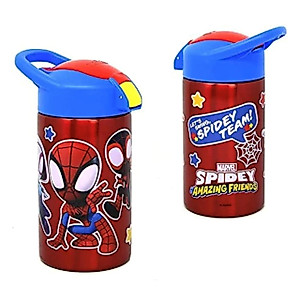 Zak Designs, Inc. Spidey and Friends Stainless Steel Bottle for Kids - Spider-Man Kids Insulated Water Bottle with Push Button Spout, Perfect Water Bottle for Kids for School Days and Trips - 15.5 oz.