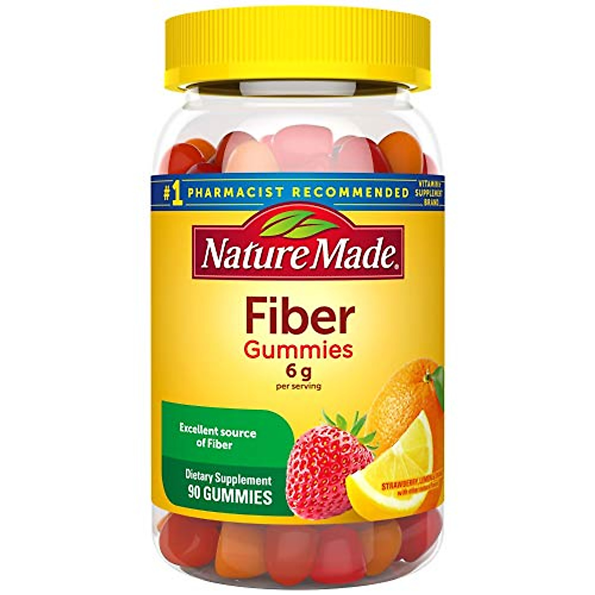 Nature Made Fiber 6 g, Dietary Supplement for Digestive Health Support, 90 Fiber Gummies, 30 Day Supply