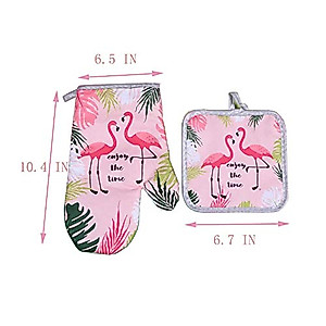 Sohapy Oven Mitt & Potholders Set Kitchen Heat Resistant and Machine Washable for Cooking Baking Grilling and BBQ Decorative (Pink)