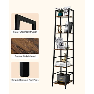 Pshelfy Bookshelf, 5-Tier Narrow Ladder Shelf Bookcase with Metal Frame, Freestanding Corner Rack Shelves for Small Spaces Display Storage Organizer Tall Skinny Shelf for Living Room Kitchen