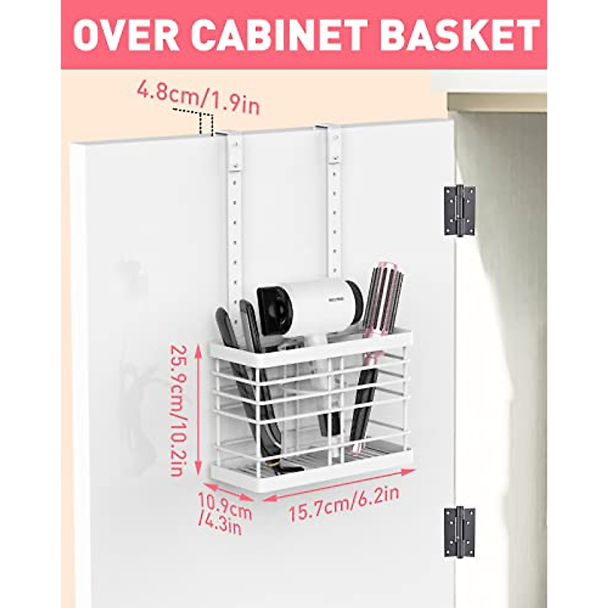 Hair Dryer Holder, REFLYING White Hair Dryer Organizer Wall Mounted, 8 Adjustable Height, Over Door Cabinet Hair Dryer Stand Holder Hands Free, Hair Dryer Holder Stand, Hair Straighteners,3 Sections