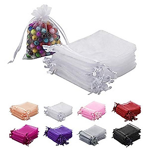 MAZYPO 100pcs White Organza Bags 2x3 inch Sheer Drawstring Gift Bags Jewelry Pouches Wedding Party Christmas Favor Gift Bags, Little Mesh Gift Pouches Mini Candy Bags for Small Presents Earrings