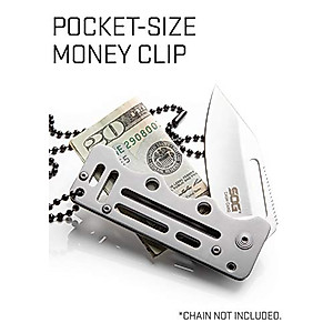 SOG Cash Card Money Clip Pocket Knife- 2.75 Inch Blade EDC Knife with Clip for Pocket, Money or Card Holder, Stainless Steel Handle with Built-In Lanyard Hole (EZ1-CP), Onesize, Satin Polished