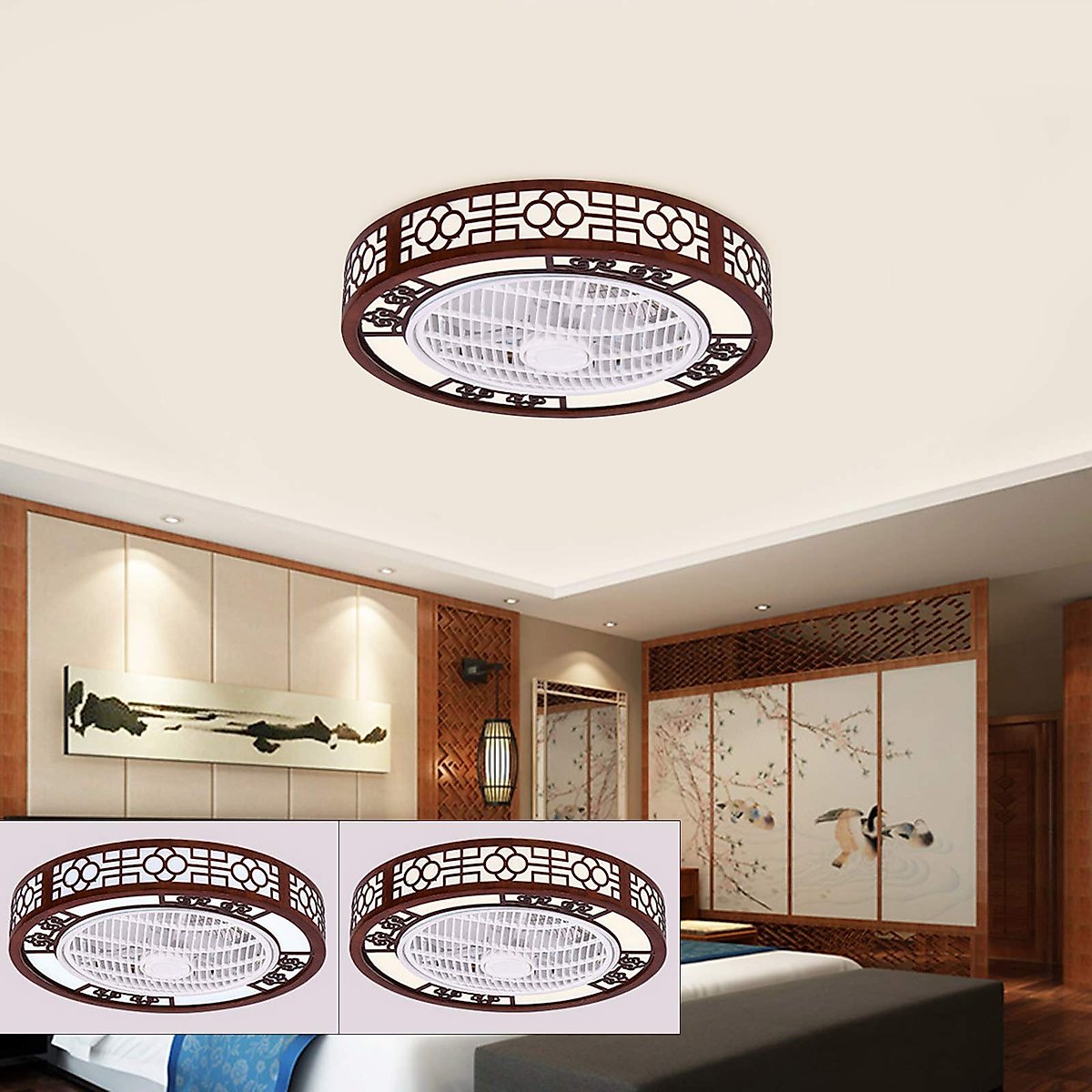 64W LED Ceiling Fans,Modern Acrylic Semi Flush Mount LED Invisible Ceiling Fan Lighting with Remote Control 3-Light Color and 3-Speed Changeable Enclosed Fandelier Timing Lamp (21.6 inch Square)