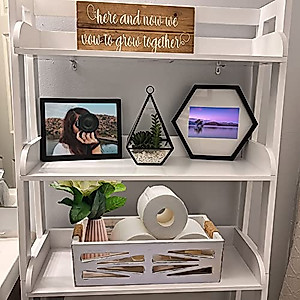 Farmhouse Bathroom Decor Box, Wooden Toilet Paper Holder, Wood Paper Storage Basket with Handles, Rustic Toilet Top Organizer Tank Caddy for Home Bedroom Countertop…