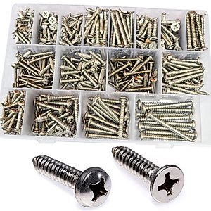 560Pcs Self Tapping Screws Assortment Set, 6#8#10#12# 304 Stainless Steel Sheet Metal Screws Kit, Phillips Drive Wood Screw Assortment (275pcs Round Head and 285pcs Flat Head)