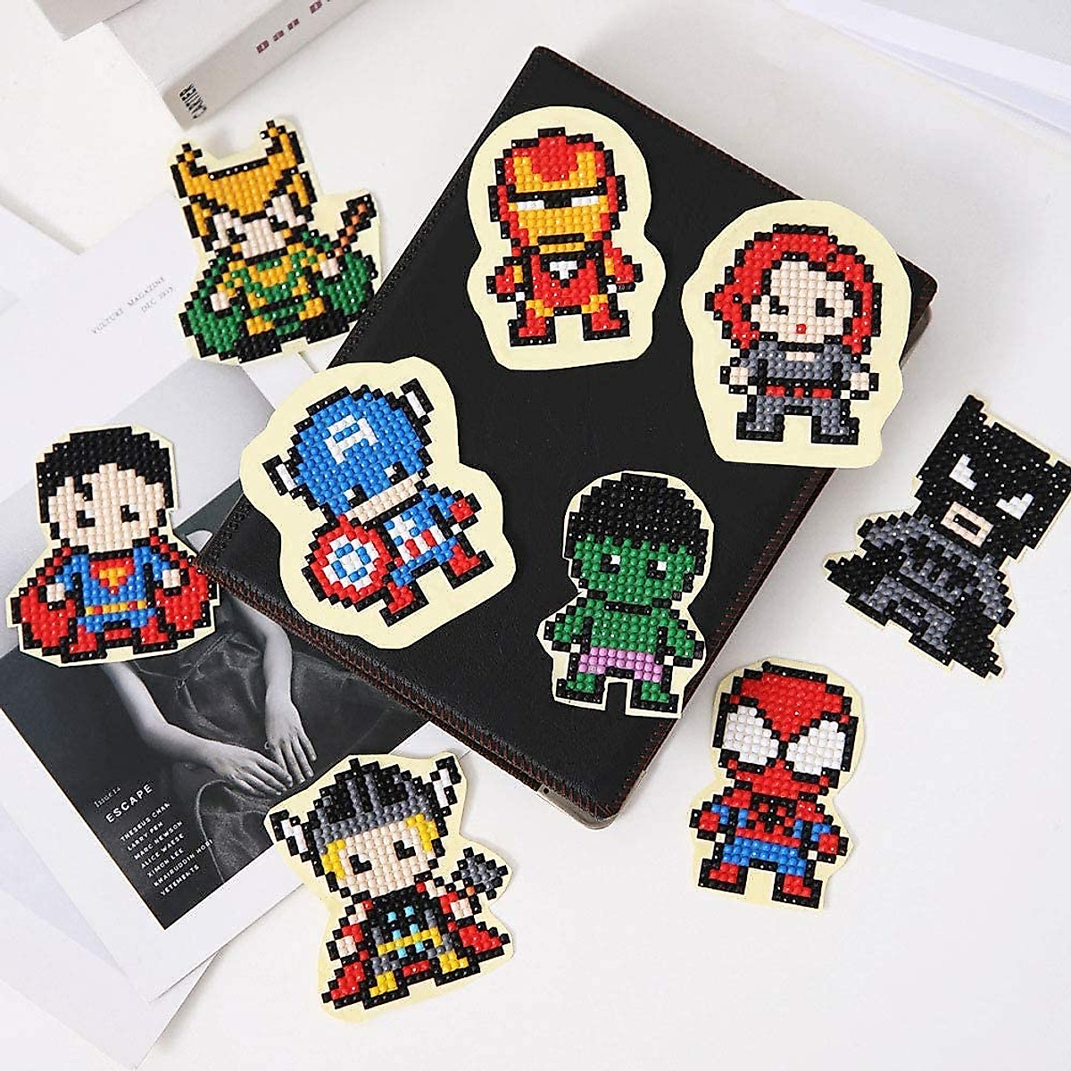HTPDIOP 9-PCS Kids DIY Diamond Painted Sticker Kit, Superhero Creative Digital Painted Diamond Dots Mosaic Stickers, Crafts for Kids, Boys, Girls and Adult Beginners.