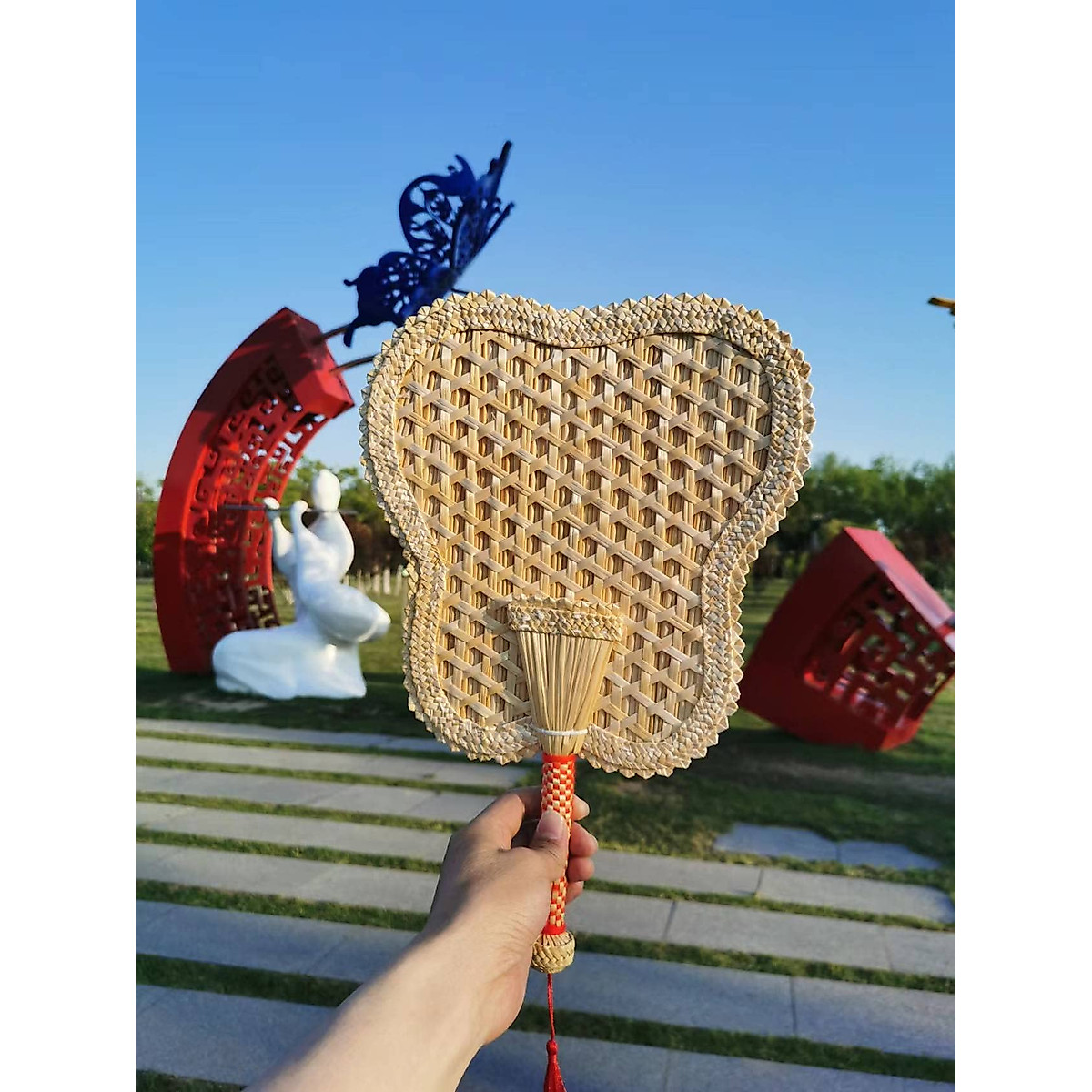 Kailinst Hand Woven Fan,Folding Hand Fan,Wheat Straw Hand Fan,Manual Fan,Hand Fans Women Foldable,Suitable for Summer,Barbecue,Decoration(7.2"Petal Fan)