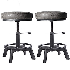 BOKKOLIK Rusitc Swivel PU Seat Bar Stools Industrial 24-28inch Height Adjustable Counter Island Stool Office Guest Chair