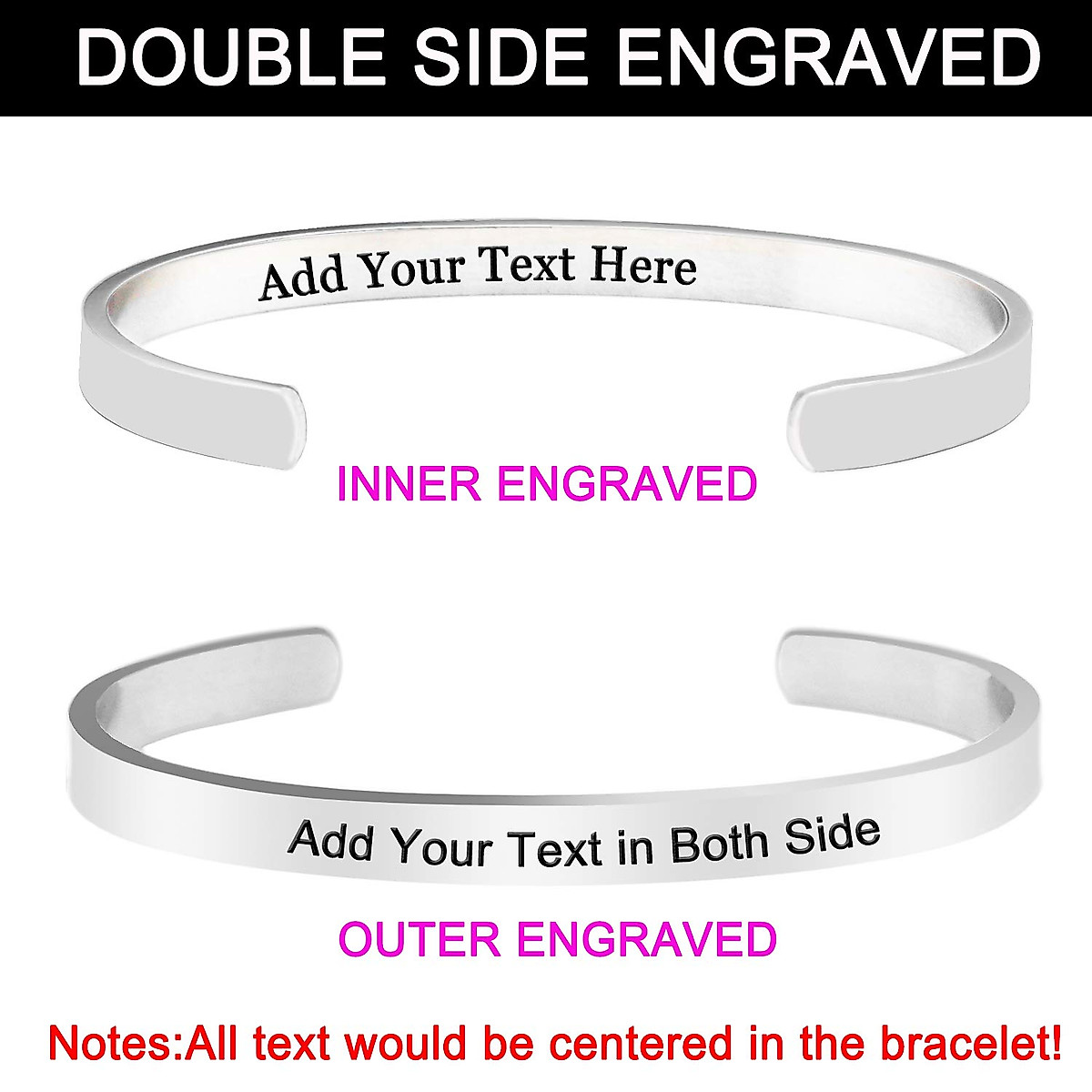 Amlion Personalized Bracelets for Women Mom,Engraved Custom Bracelets Cuff Inspirational Personalized Gifts for Women-Double Side Engraved