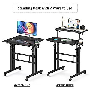 Small Standing Desk with Wheels, Stand Up Desk, Mobile Desk, Portable Standing Desk on Wheels, Standing Desk for Walking Pad, Rolling Desk Adjustable Height, Rolling Computer Desk, Tall Desk on Wheels