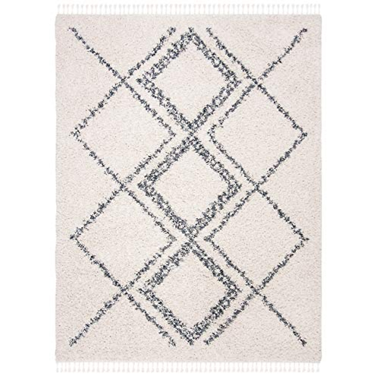 SAFAVIEH Pro Luxe Shag Collection Area Rug - 8' x 10', Cream & Blue, Moroccan Boho Tassel, Non-Shedding & Easy Care, 2.4-inch Thick Ideal for High Traffic Areas in Living Room, Bedroom (PLX432A)