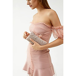 iWISH Womens Golden Glitter Clutch Purse Pleated Evening Bag for Bridal Wedding Party with Rhinestone Ring