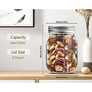 YUEKUI 6 PCS Mason Jars with 70mm Regular-Mouth Glass Canning Jars, clear glass jars with Silver Metal Lids for Jelly, Sara,Bird’s Nest, Jam, Milk Tea,wedding-gifts,as an element of interior(2pcs 4.8oz/2pcs 8oz/2pcs 16oz)