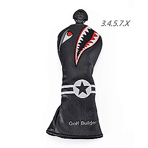 GOOACTION Shark Golf Club Fairway Wood Head Cover with Creative Cartoon Animal Pattern Synthetic Leather Golf Clubs Headcovers (3.4.5.7.X)