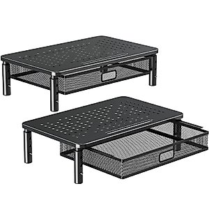 ELIVED 2 Pack Monitor Stand Riser with Drawer, 3 Height Adjustable with Larger Storage Space for Home and Office Supplies, Metal Desktop Stand for Laptop Computer Printer PC iMac