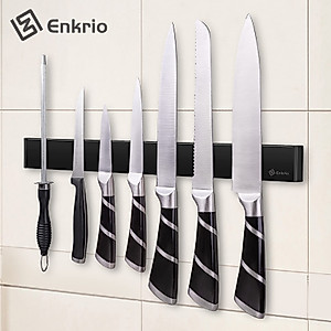 Magnetic Knife Holder for Wall, Enkrio 16 Inch Black Stainless Steel Knife Magnetic Strip No Drilling, Kitchen Magnet Knife Holder Strip Knife Rack Knife Bar