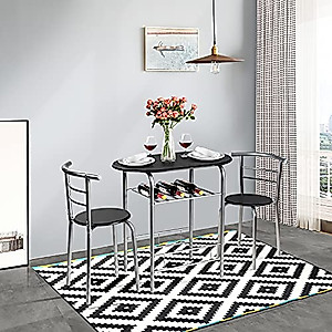 Harmony-Furniture 3-Piece Dining Table Set, Kitchen Table Set with Metal Frame & Shelf Storage, Compact Dining Table and Chairs Set for Kitchen, Restaurant, Café, Bistro (Black & Sliver)