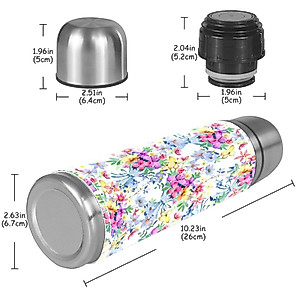 Stainless Steel Leather Vacuum Insulated Mug Flowers Thermos Water Bottle for Hot and Cold Drinks Kids Adults 16 Oz