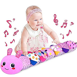 KMUYSL Baby Toys 0 to 12 Months, Musical Stuffed Animal Toys for 0-3-6-12 Months, Soft Sensory Toys with Crinkle and Rattles, Infant Tummy Time Toys for Newborn Boys Girls, Caterpillar, Pink