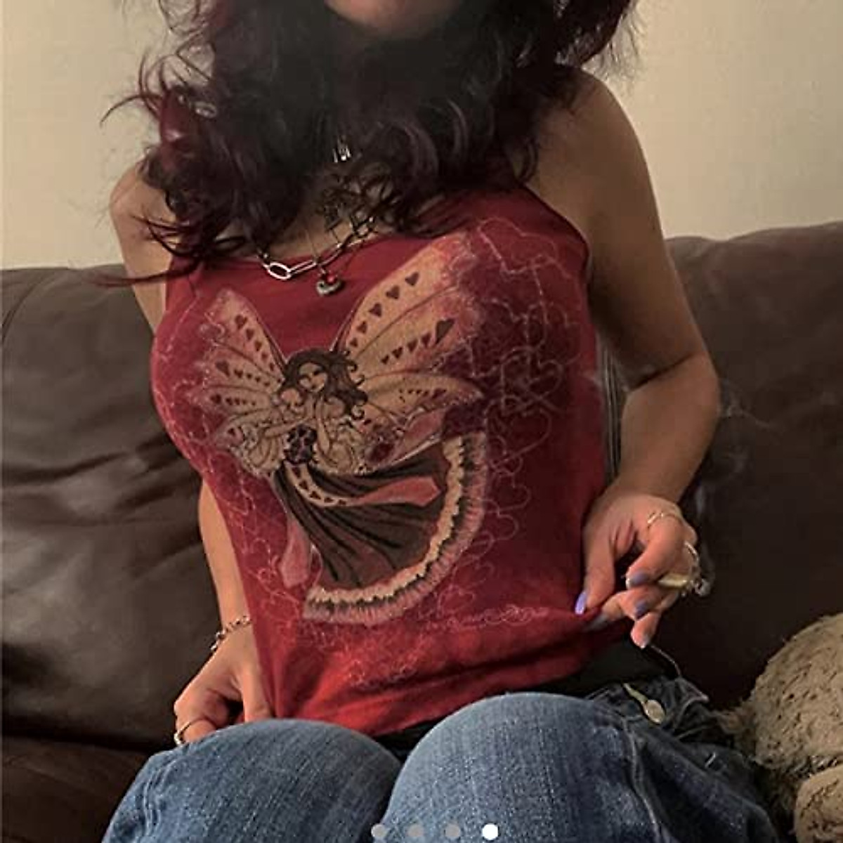 Harajuku Printed Y2K Tank Tops Floral Butterfly Pattern Sleeveless Crop Top Kawaii Casual Basic Streettwear