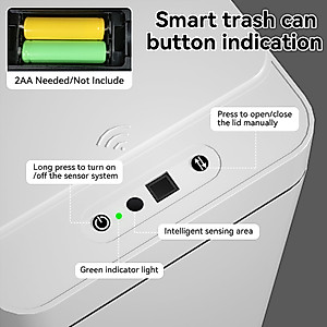 kaylowe Automatic Bathroom Trash Can 2.6 Gallon Touchless Garbage Cans with Lid 2 Pack Small Slim Motion Sensor Smart Trash Bin for Bedroom, Bathroom, Office, Kitchen, Living Room, White