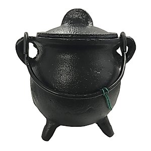 Crystalo - Plain Cast Iron Cauldron with Lid Size-2.5" D 4.25" H