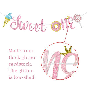 Sweet One Banner, Ice Cream Donut Candy First Birthday Banner,Baby Shower,1st Birthday Party Decorations (Pink)1