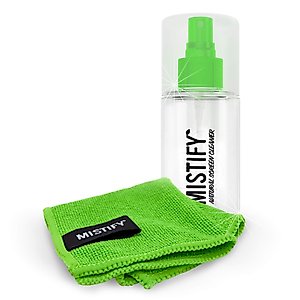 Mistify Screen cleaner (4oz) natural spray with microfiber cloth. Ideal for cleaning laptops, phones, tablets, computers, TVs, keyboards, ipads, macbook, touchscreens.