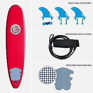Bloo Tide 8ft Surfboard Soft top Red with Blue Wavizm Design Bottom Graphic