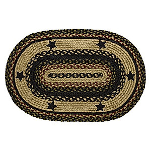 IHF Home Decor |Tartan Star Premium Braided Collection | Primitive, Rustic, Country, Farmhouse Style | Jute/Cotton | 30 Days Risk Free | Accent Rug/Door Mat |Black, Tan | 27"x48" Oval