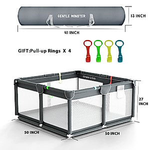 Baby Playpen, 50”×50” Play Pens for Babies and Toddlers, Gentle Monster Baby Playard with Gate & Anti-Slip Base, Sturdy Safety Play Yard for Baby with Storage Bag Indoor & Outdoor