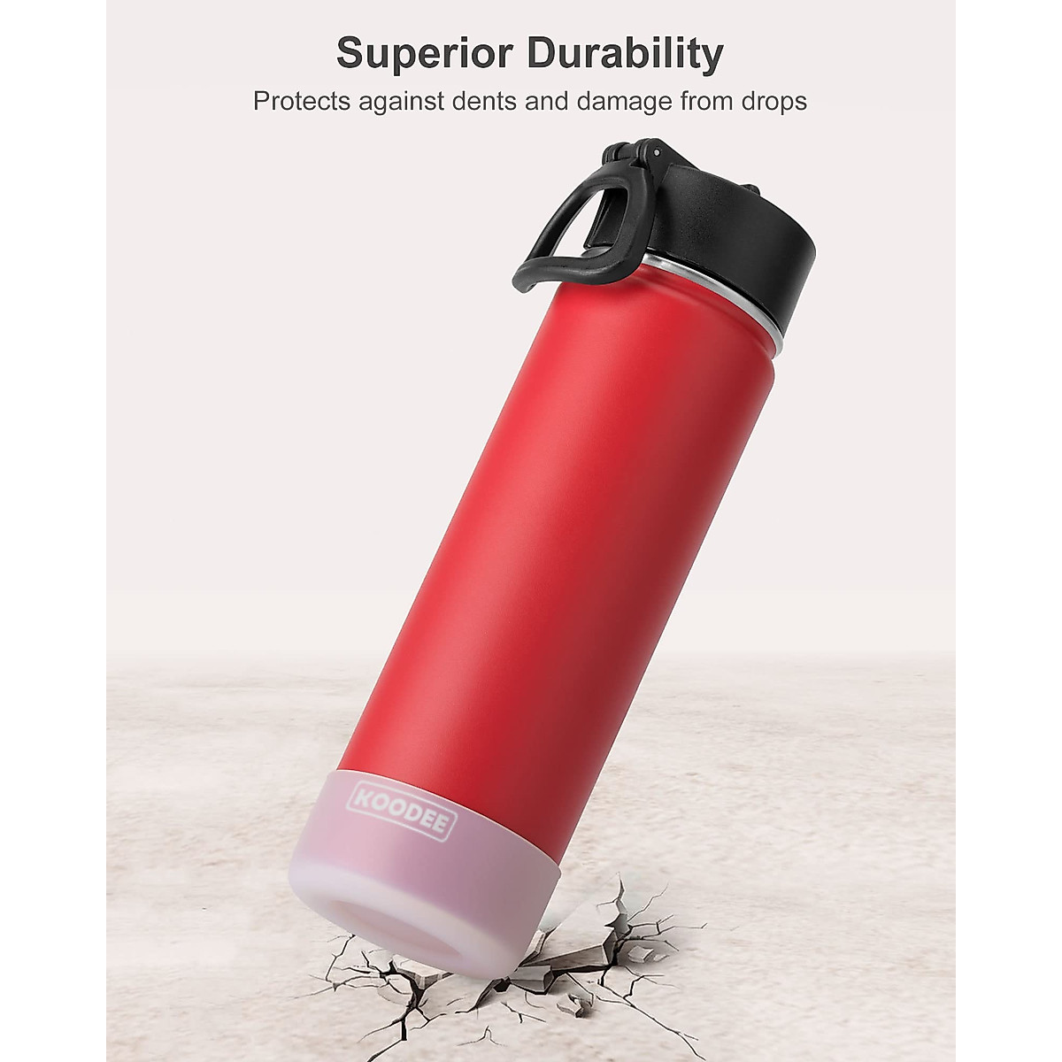 koodee Water Bottle 22 oz Stainless Steel Vacuum Insulated Wide Mouth Water Bottle with Straw Lid, Reusable Metal Sports Water Flask BPA Free(Canyon Red)